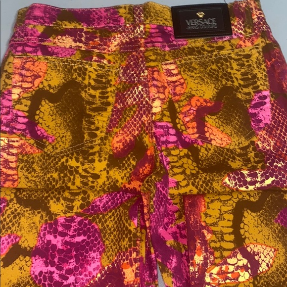 Versace | Pants & Jumpsuits | Versace Pink And Yellow Snake Print Pants ...